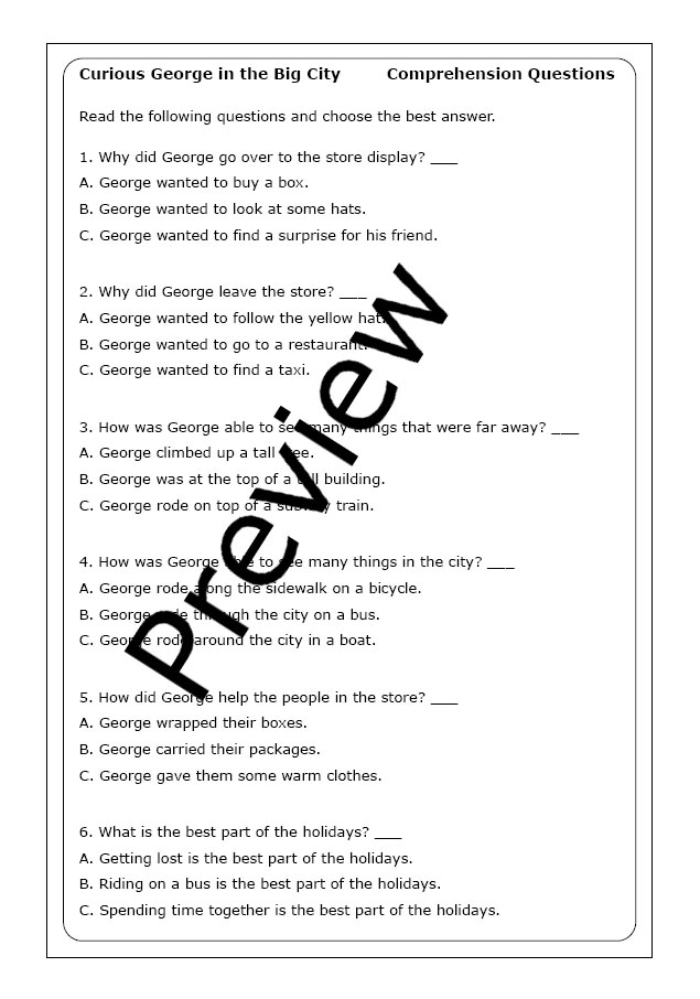 "Curious George in the Big City" worksheets | Made By Teachers