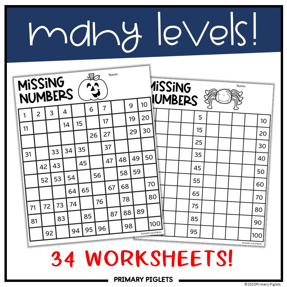 Halloween 100s Charts Worksheets Blank and Missing Numbers | Made By ...