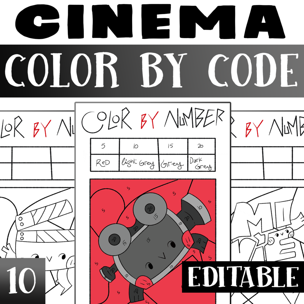 Movie Night Editable Color By Code Worksheets Activities, Cinema Color ...