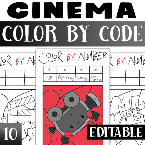 Movie Night Editable Color By Code Worksheets Activities, Cinema Color ...