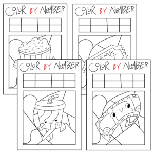 Movie Night Bundle, Cinema Coloring Pages, Color By Number, Dot to Dot ...