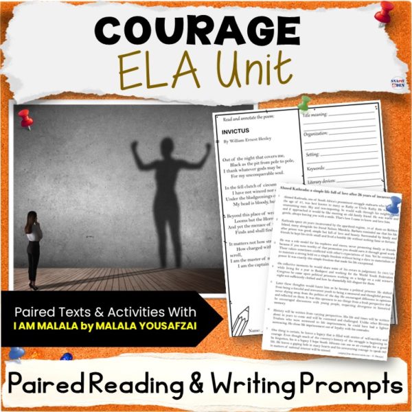 Courage Unit - Middle School Paired Reading, Writing Prompt for I Am ...
