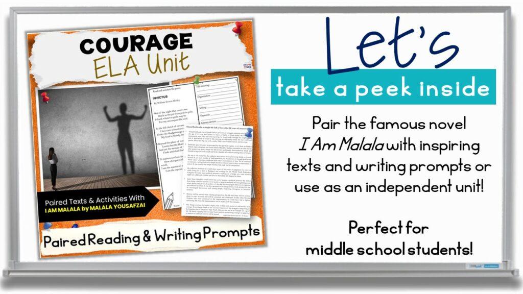 Courage Unit - Middle School Paired Reading, Writing Prompt for I Am ...
