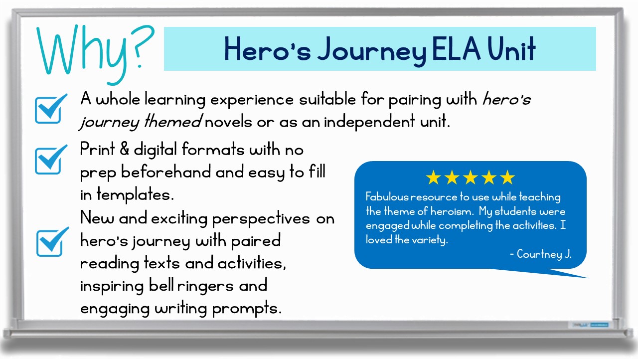 Hero's Journey Unit - Middle School Paired Reading, Prompts - Print and ...