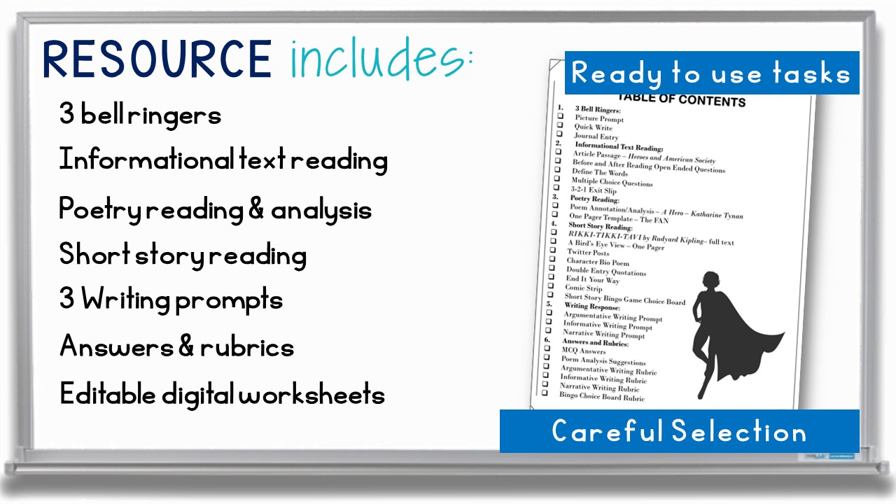 Hero's Journey Unit - Middle School Paired Reading, Prompts - Print and ...