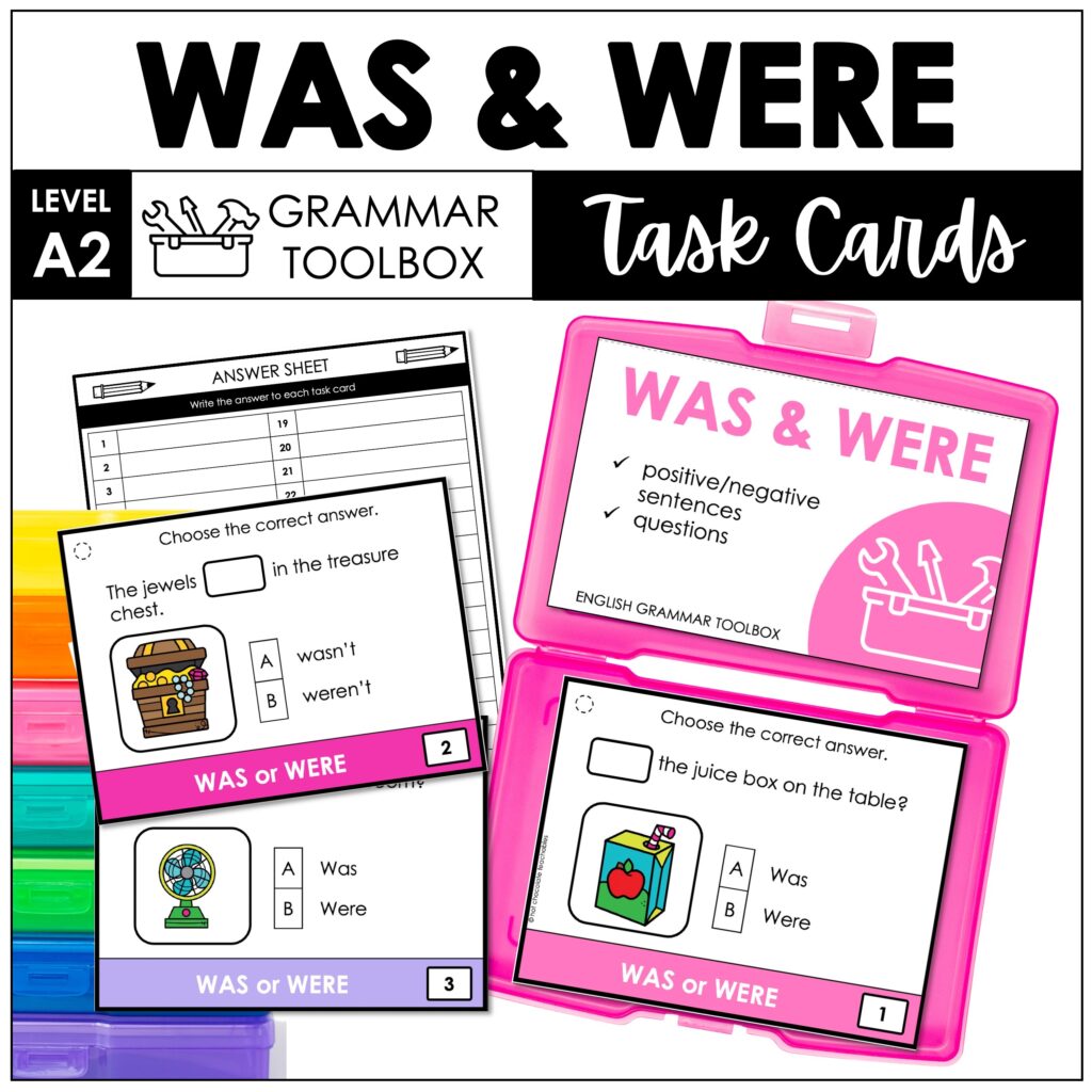Was & Were Task Cards - Past Tense Subject Verb Agreement in Sentences ...