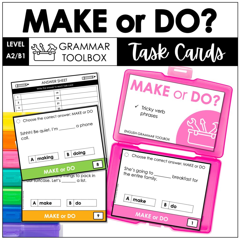 Make or Do? Task Cards | Using the correct verb with an object or ...
