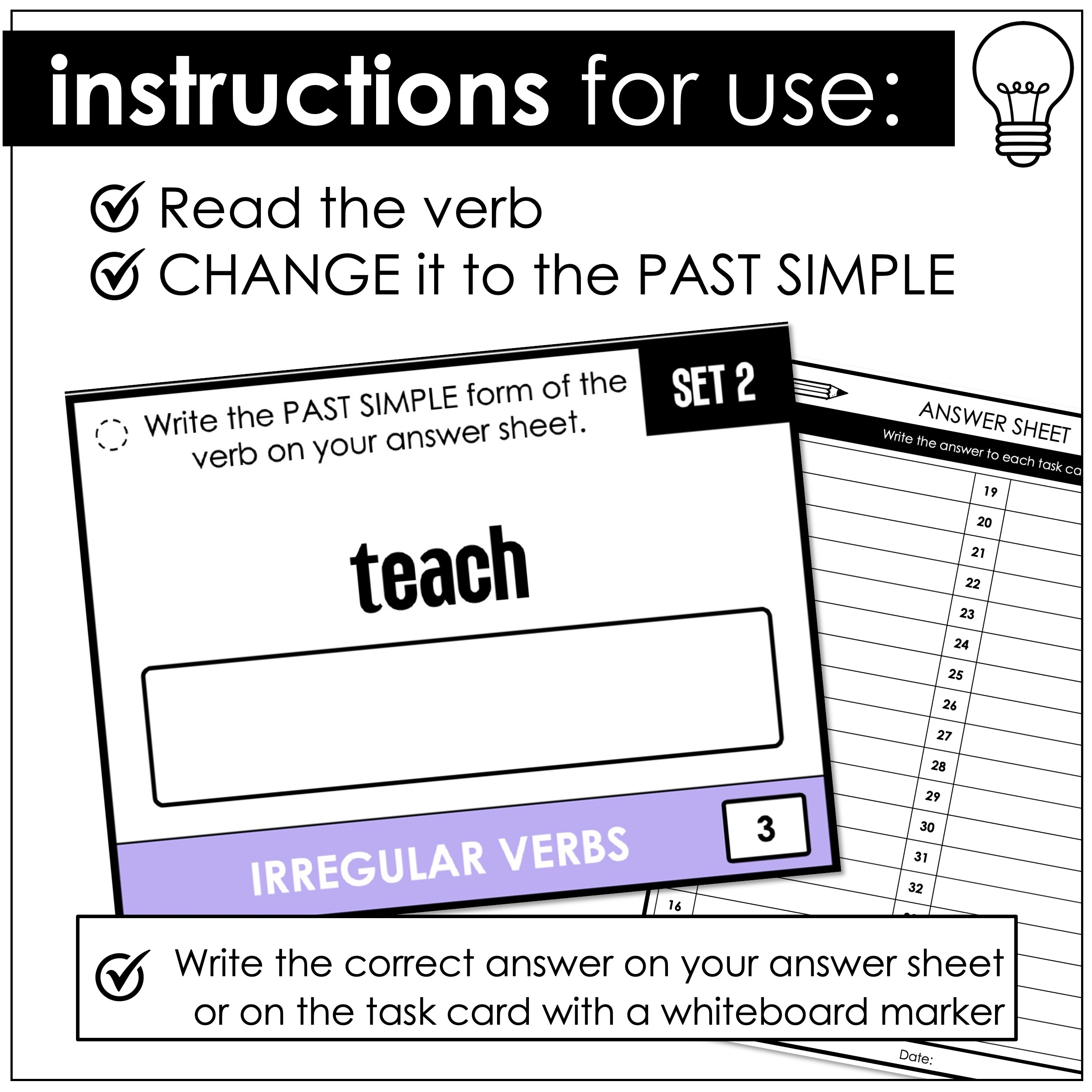 Irregular Past Tense Verb Task Cards | Spelling Practice: Present to ...