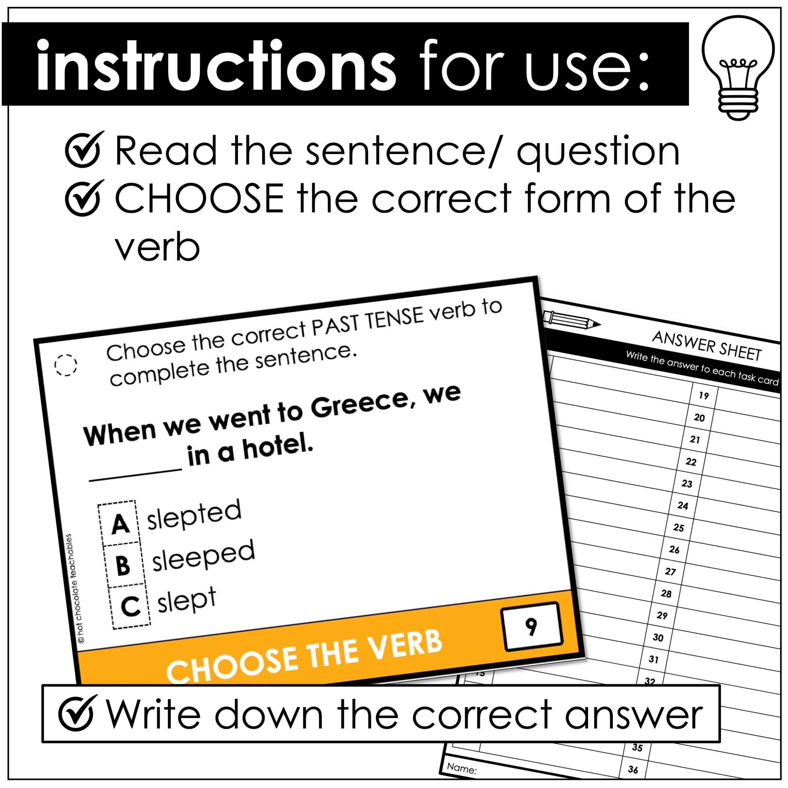 Regular and Irregular Past Tense Verb Task Cards | Sentences and ...