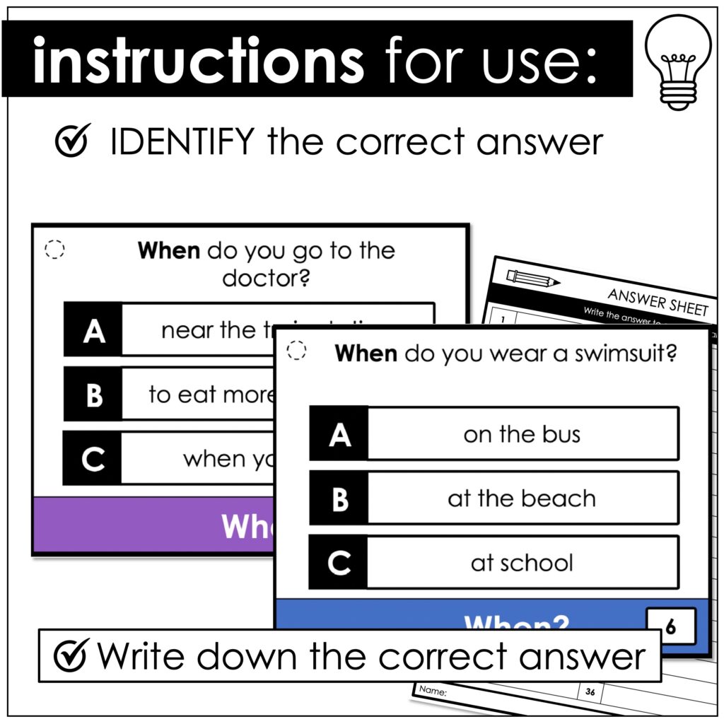 WHEN Questions - WH Question Word Comprehension Task Cards | Made By ...