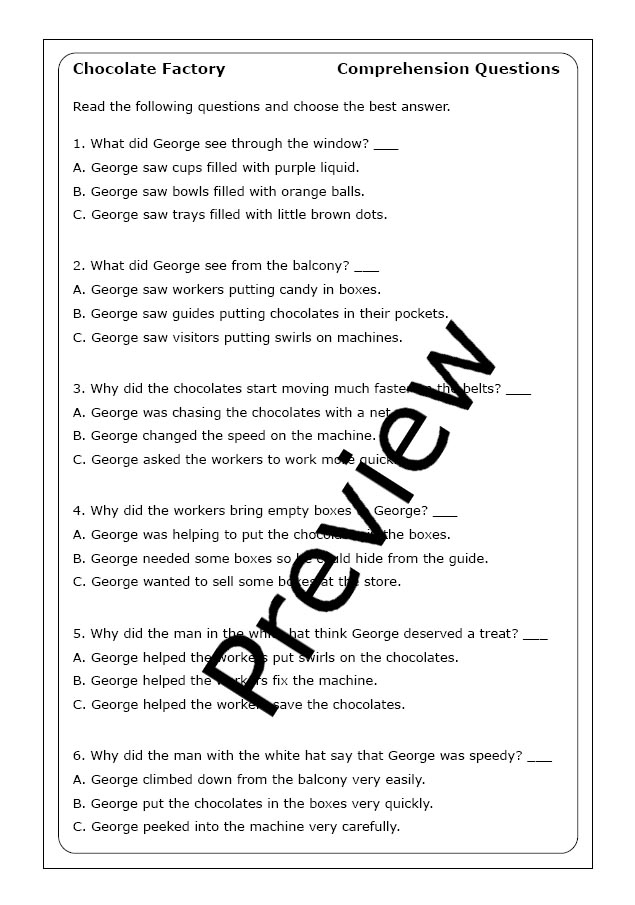 "Curious George Goes to a Chocolate Factory" worksheets | Made By Teachers