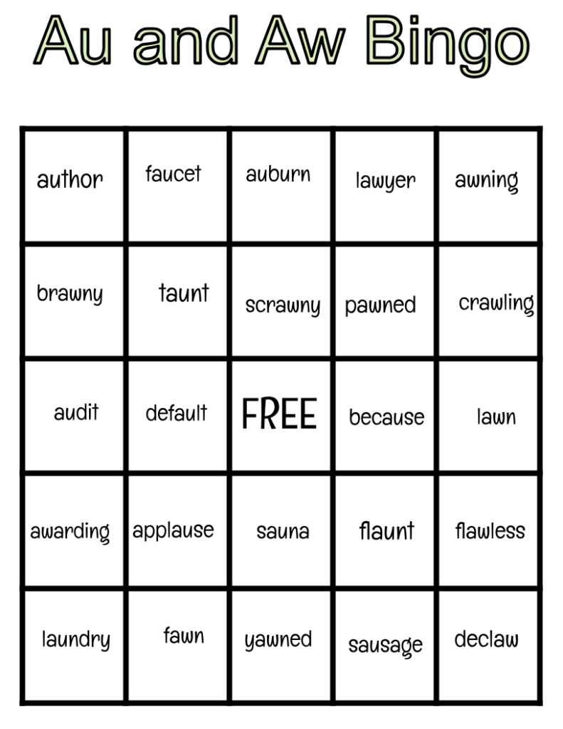 Au and Aw words bingo | Made By Teachers