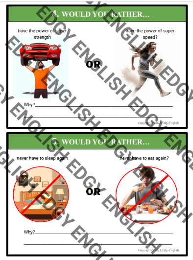 "Would you rather?" ESL Task Cards | Made By Teachers