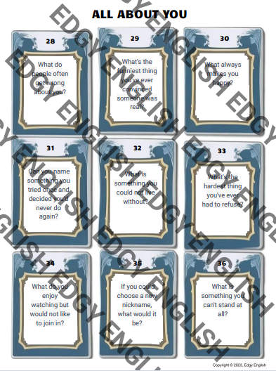 "All About You" ESL Conversation Questions Cards | Made By Teachers