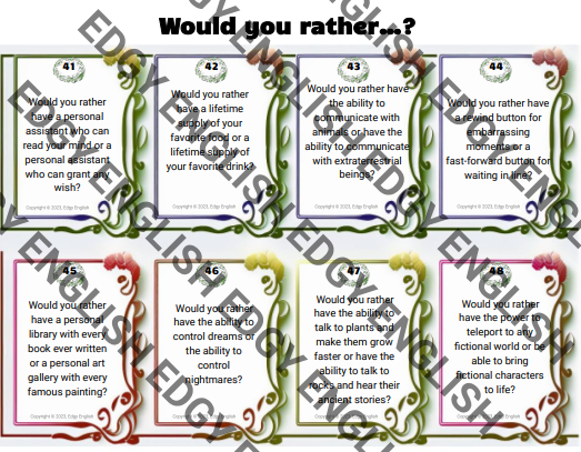 "Would you rather..?" ESL Conversation Questions Cards | Made By Teachers