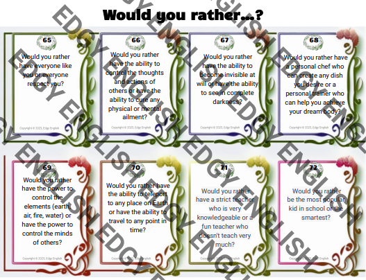 "Would you rather..?" ESL Conversation Questions Cards | Made By Teachers