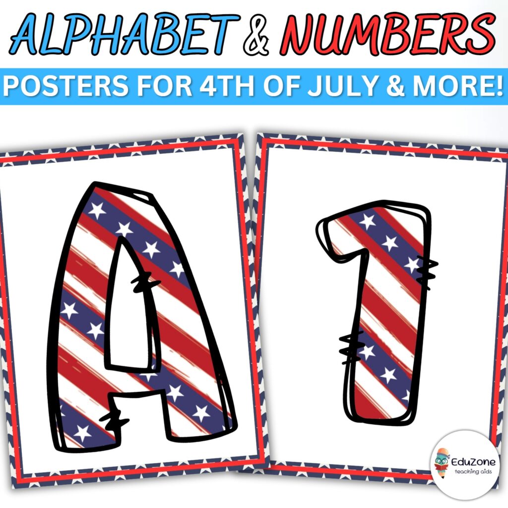 Patriotic Alphabet And Numbers posters: For 4th of July, Flag Day ...