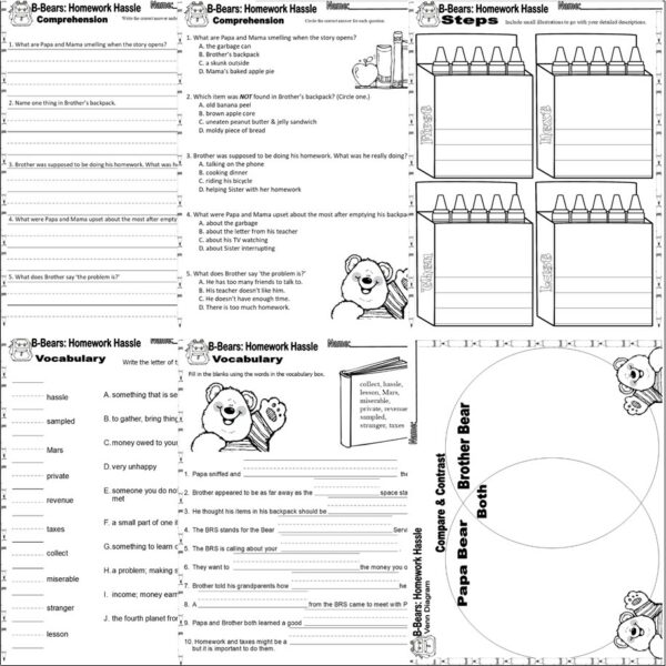 Bears Homework Hassle Comprehension Book Study Companion Back School ...