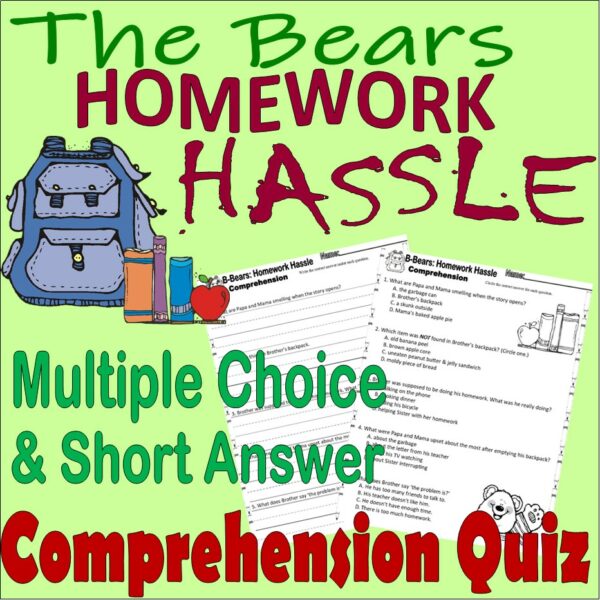Bears Homework Hassle Comprehension Quiz Questions Test Berenstain ...