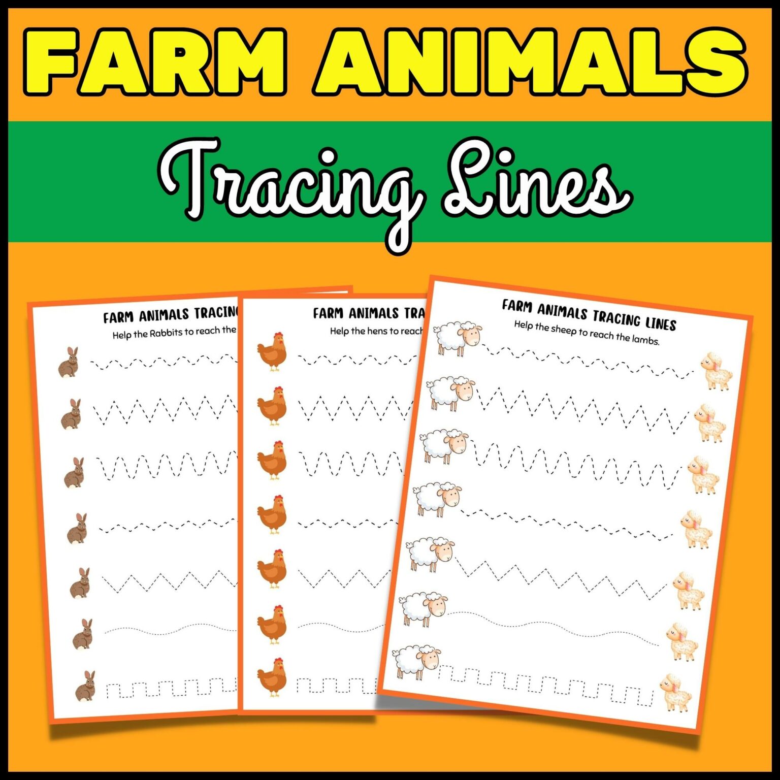 Farm Animals Tracing Lines Pre-writing Practice Fine Motor Skills PreK ...