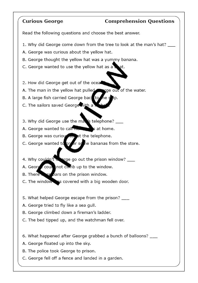 H. A. Rey "Curious George" worksheets | Made By Teachers