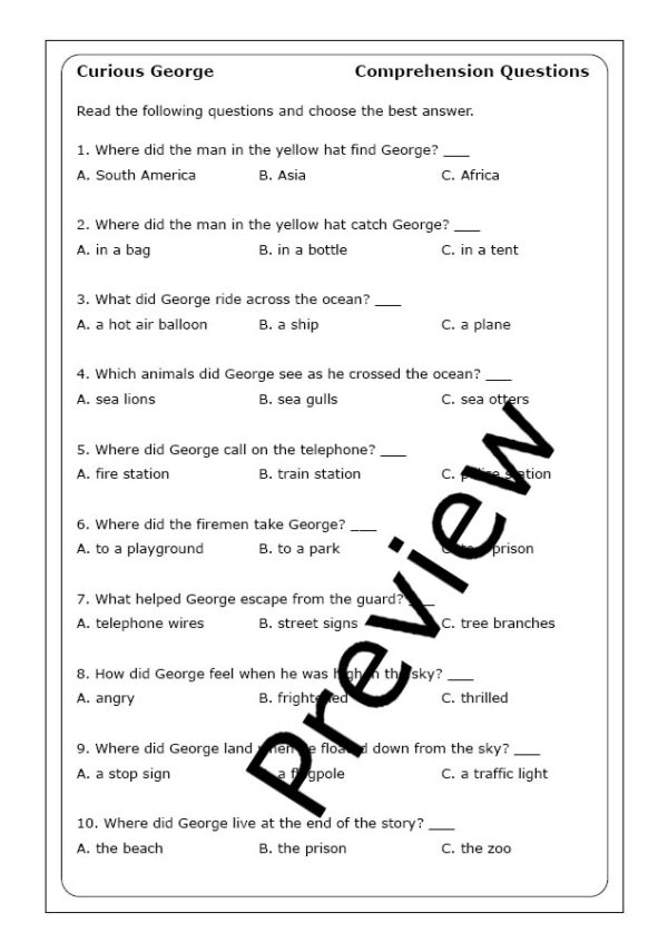 H. A. Rey "Curious George" worksheets | Made By Teachers