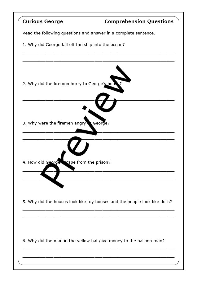 H. A. Rey "Curious George" worksheets | Made By Teachers