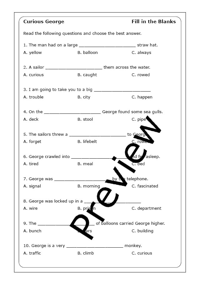 H. A. Rey "Curious George" worksheets | Made By Teachers