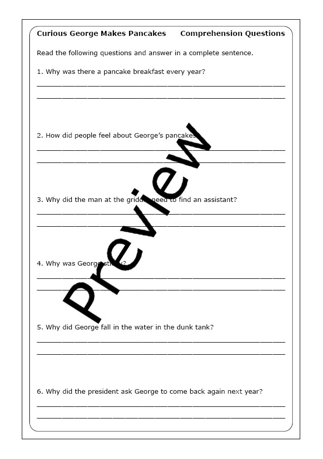 "Curious George Makes Pancakes" worksheets | Made By Teachers