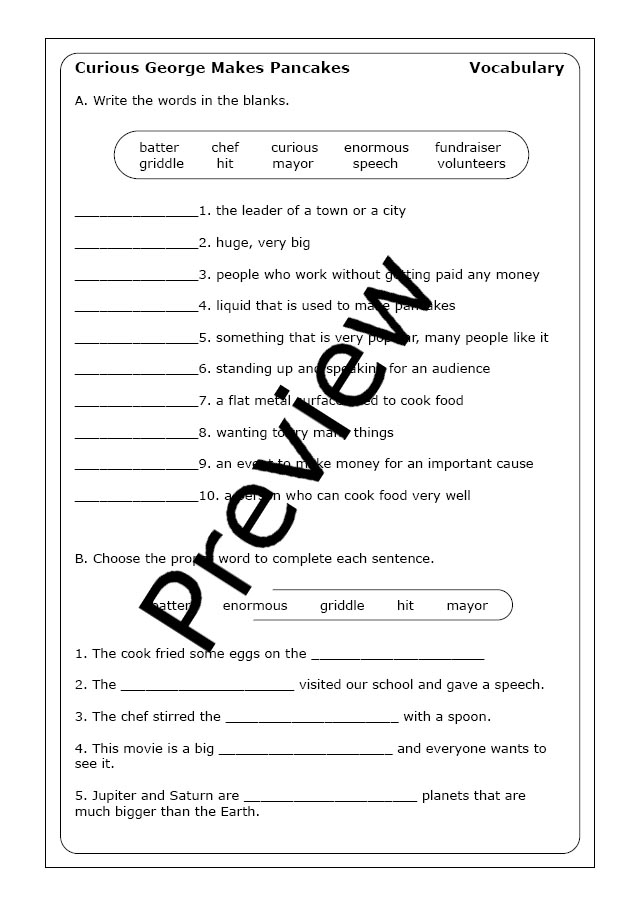 "Curious George Makes Pancakes" worksheets | Made By Teachers