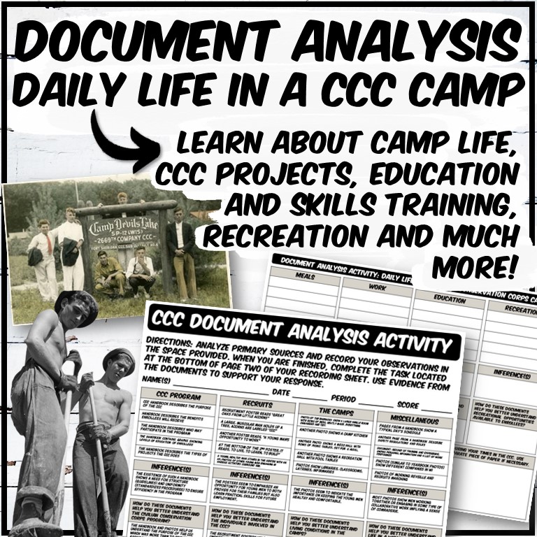 Document Analysis Activity- Daily Life in a CCC Camp | Made By Teachers