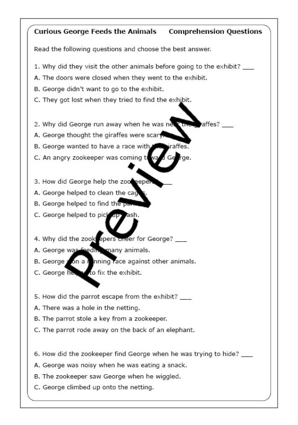 "Curious George Feeds the Animals" worksheets | Made By Teachers