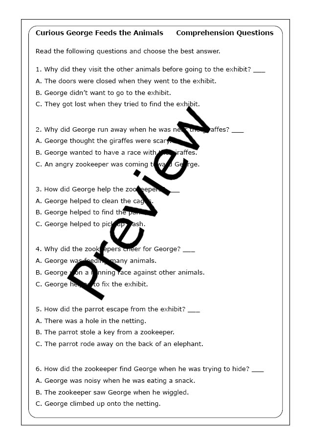 "Curious George Feeds the Animals" worksheets | Made By Teachers