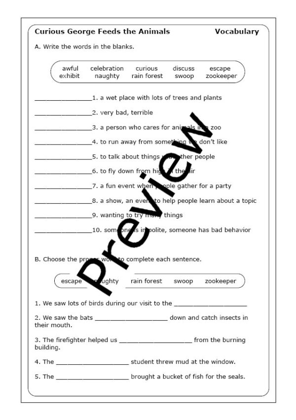 "Curious George Feeds the Animals" worksheets | Made By Teachers