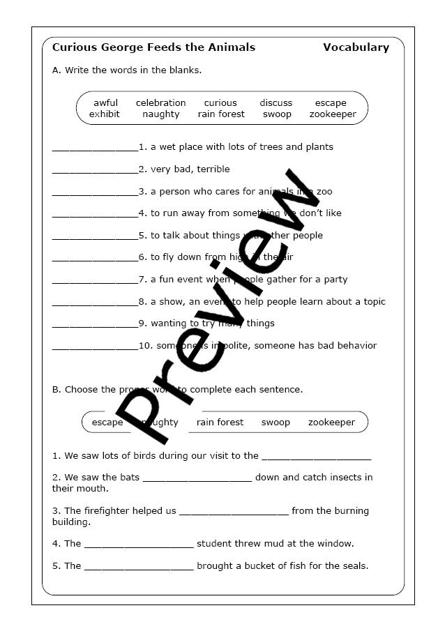 "Curious George Feeds the Animals" worksheets | Made By Teachers