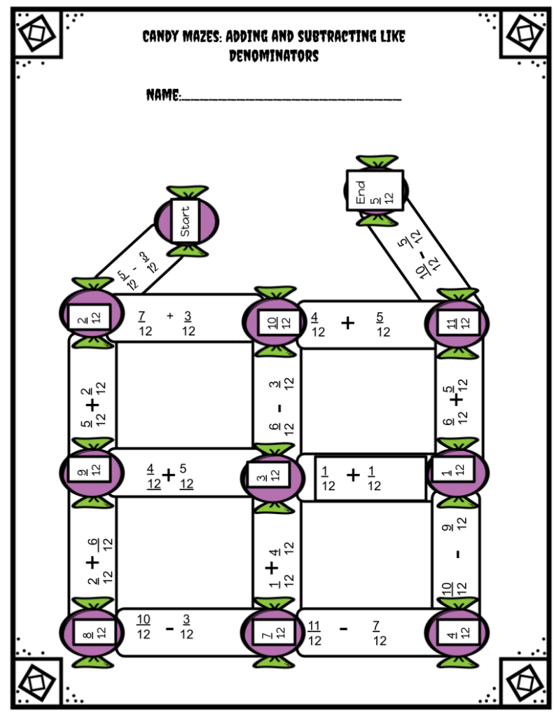 Halloween Adding and Subtracting Fractions with Like Denominators ...