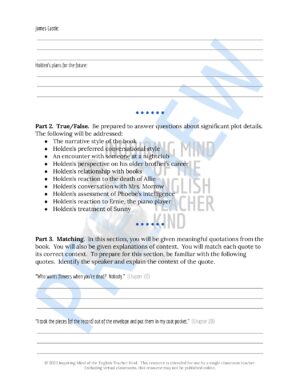 Catcher in the Rye Test and Answer Key with Study Guide | Made By Teachers