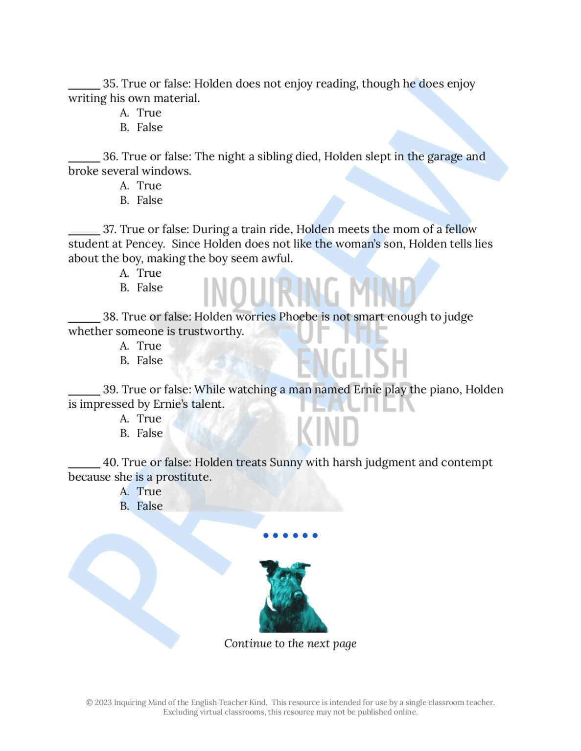 Catcher in the Rye Test and Answer Key with Study Guide - Made By Teachers