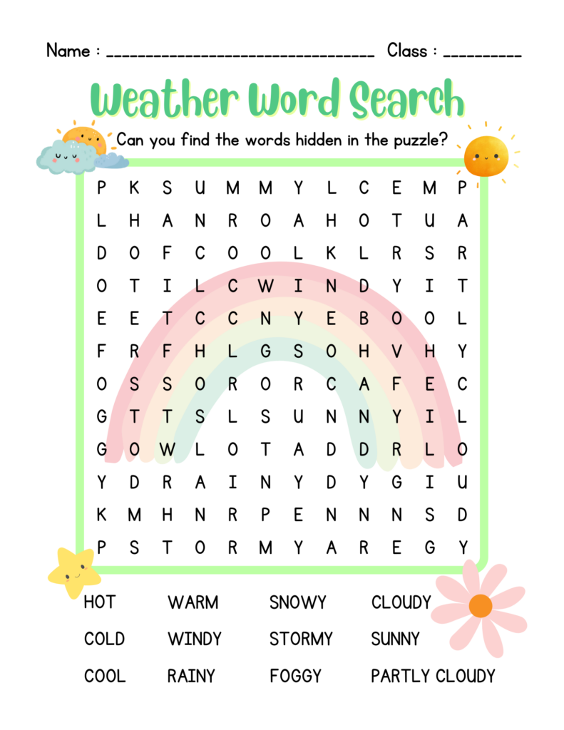 Colorful Illustrative Weather Vocabulary Worksheet | Made By Teachers