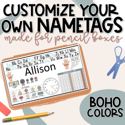 Pencil Box Name Tags Boho Colors Fully Customizable Editable Design ...