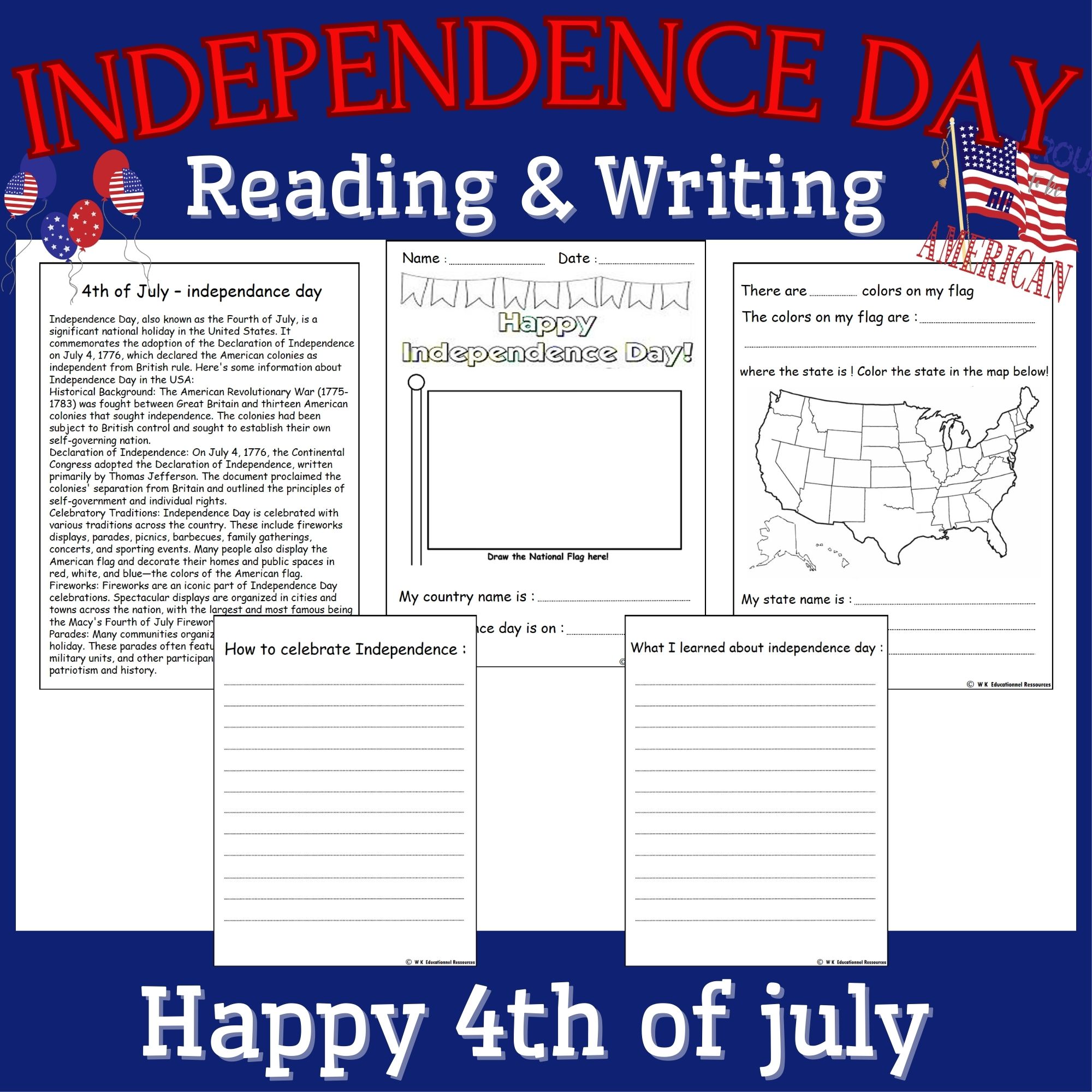 Free Independence Day Reading&Writing All About 4th of July ...