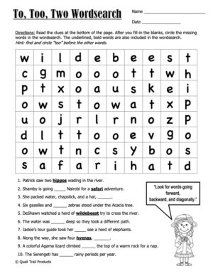 Homophones to, too, & two Safari worksheets | Made By Teachers