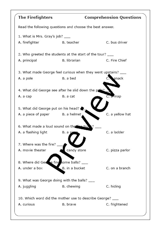 "Curious George and the Firefighters" worksheets | Made By Teachers