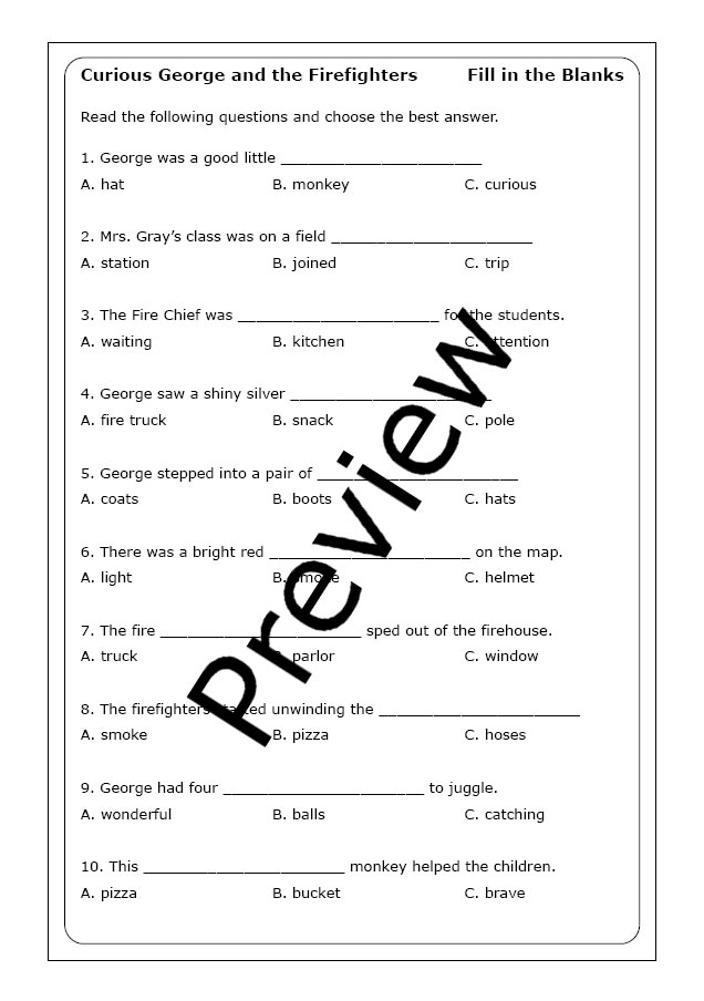 "Curious George and the Firefighters" worksheets | Made By Teachers