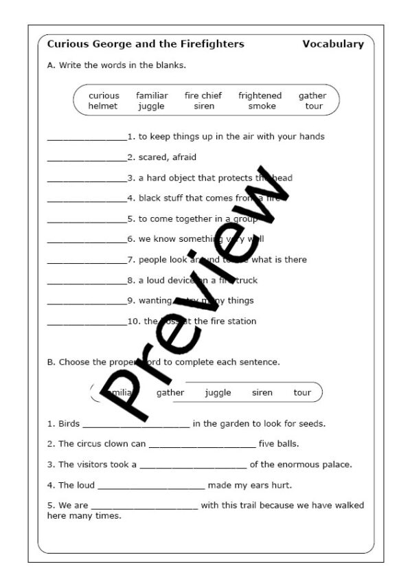 "Curious George and the Firefighters" worksheets | Made By Teachers