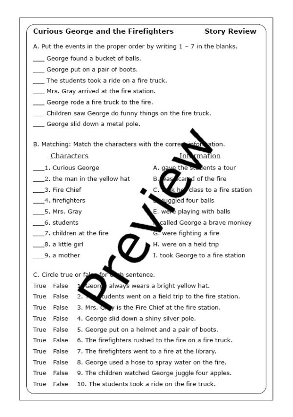 "Curious George and the Firefighters" worksheets | Made By Teachers
