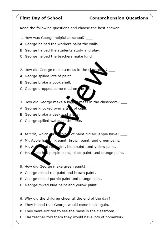 "Curious George's First Day of School" worksheets | Made By Teachers