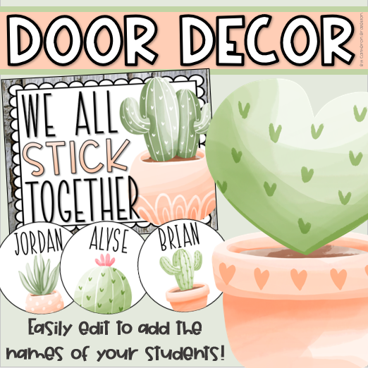 Back to School Door Display Bulletin Board Cactus Theme EDITABLE | Made ...