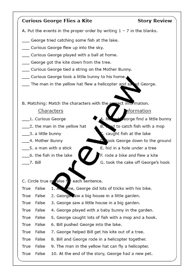 "Curious George Flies a Kite" worksheets | Made By Teachers
