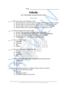 Othello Quiz and Answer Key Bundle for High School | Made By Teachers